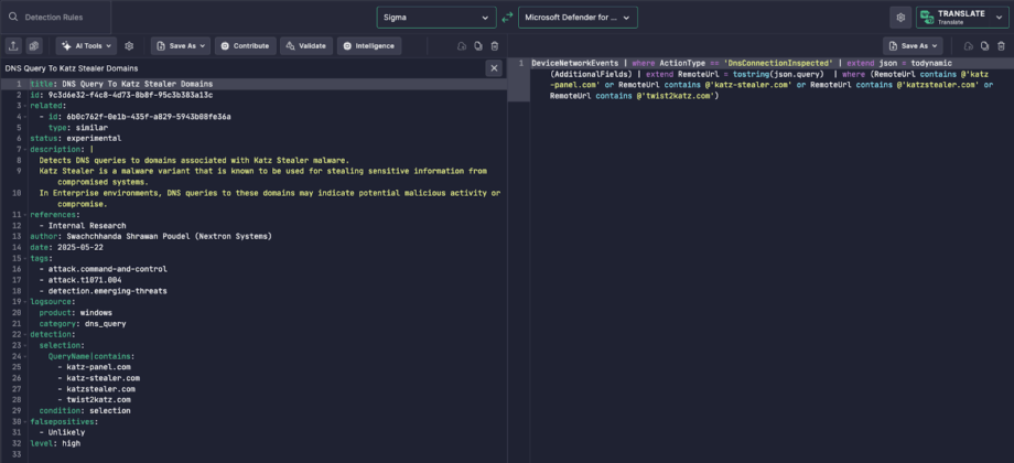 Sigma-to-MDE Query Conversion: DNS Detection for Katz Stealer via ...
