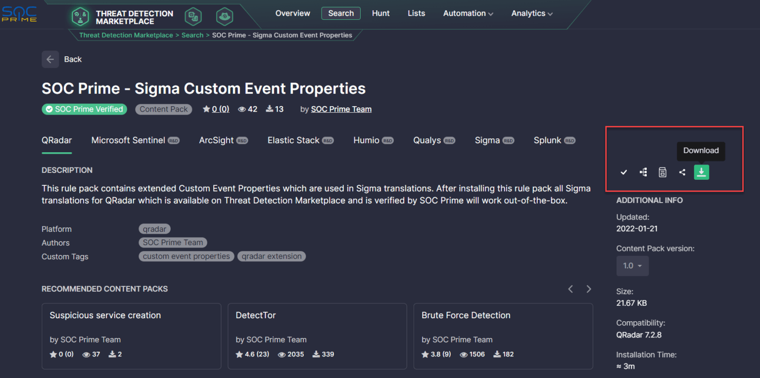 Installing and Configuring Content Packs for QRadar | SOC Prime